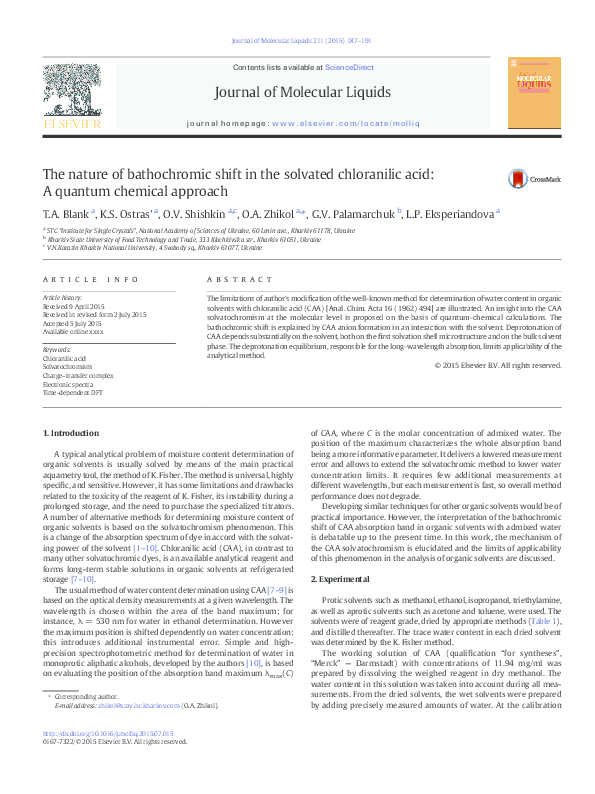 (PDF) The nature of bathochromic shift in the solvated chloranilic acid ...