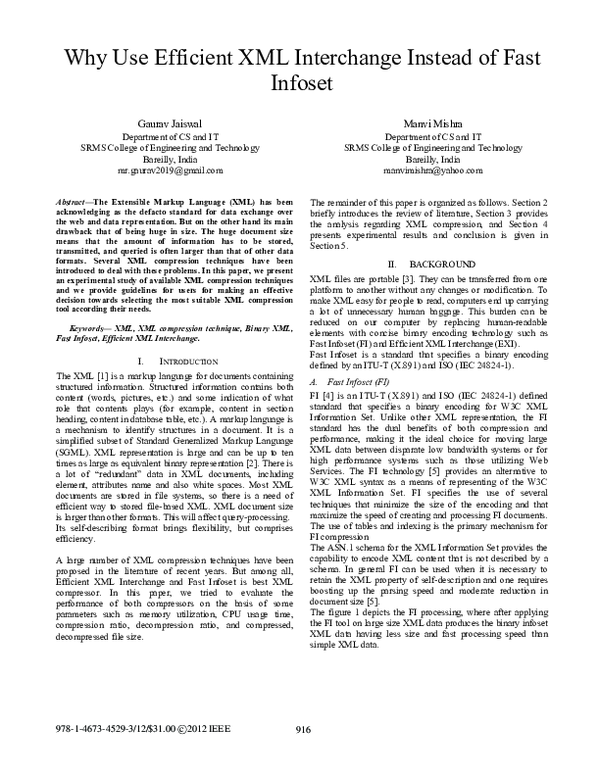 (PDF) Why Use Efficient XML Interchange Instead of Fast Infoset