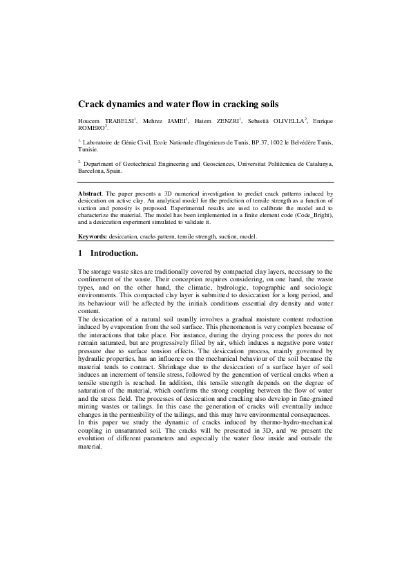 (PDF) Crack dynamics and water flow in cracking soils