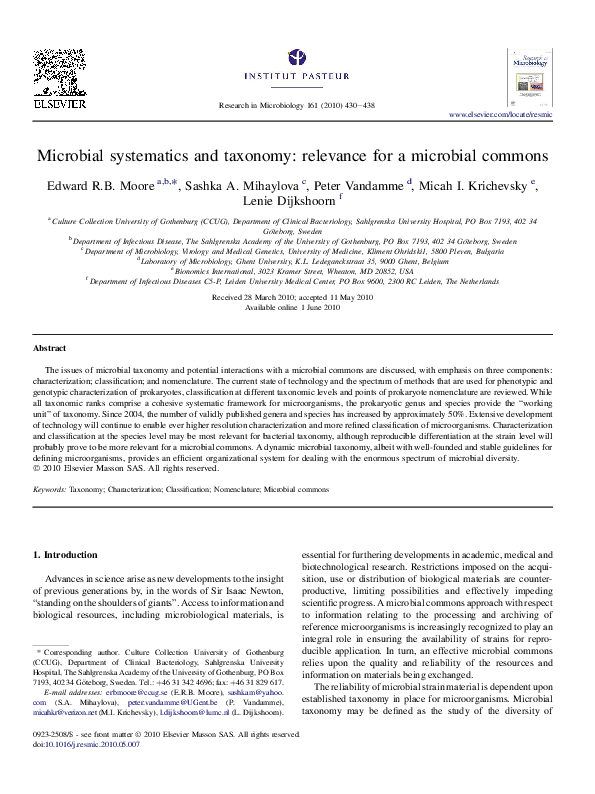(PDF) Microbial systematics and taxonomy: relevance for a microbial commons