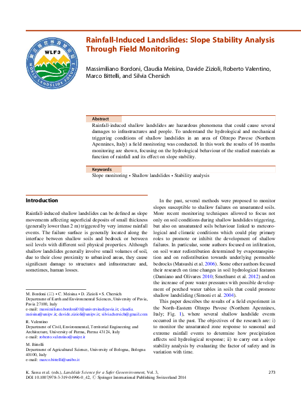 (PDF) Rainfall-Induced Landslides: Slope Stability Analysis Through Field Monitoring