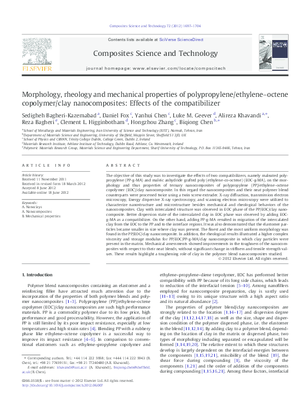 (PDF) Morphology, rheology and mechanical properties of polypropylene/ethylene–octene copolymer ...