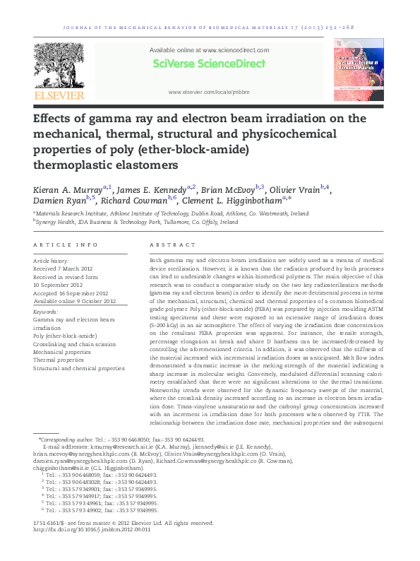(PDF) Effects of gamma ray and electron beam irradiation on the mechanical, thermal, structural ...