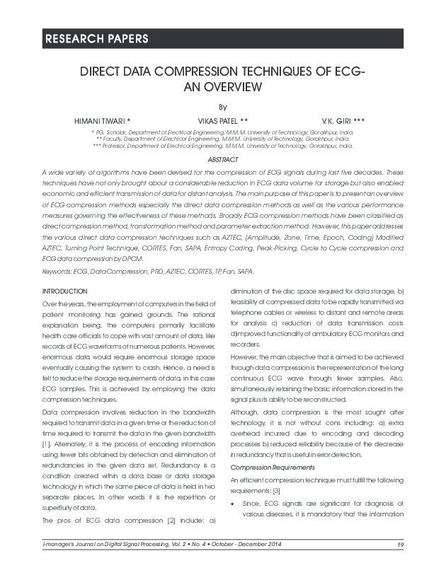 (PDF) direct data compression technique of ecg (PDF) direct data compression technique of ecg