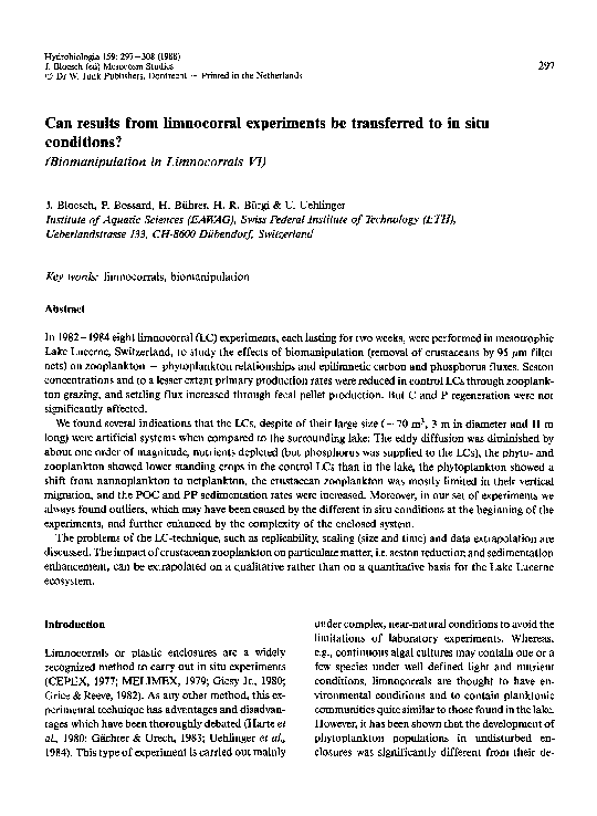 (PDF) Can results from limnocorral experiments be transferred to in ...