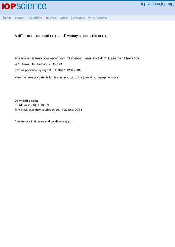 (PDF) A differential formulation of the T-History calorimetric method
