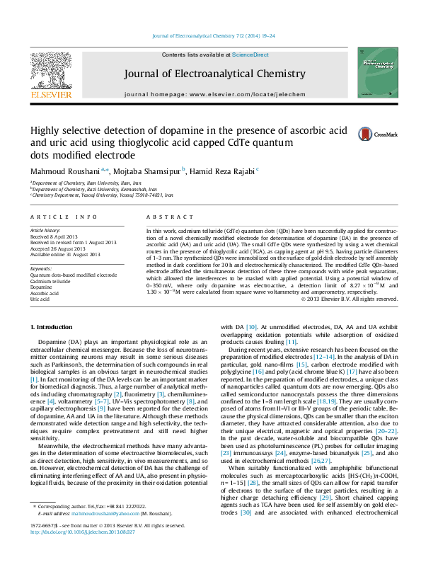 Pdf Highly Selective Detection Of Dopamine In The Presence Of