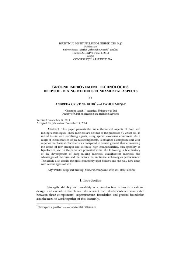 (PDF) GROUND IMPROVEMENT TECHNOLOGIES. DEEP SOIL MIXING METHODS.