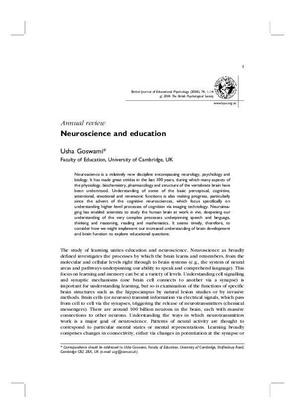 (PDF) neuroscience and education