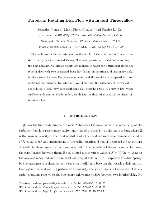 (PDF) Turbulent Rotating Disk Flow with Inward Throughow | 博 胡 - Academia.edu