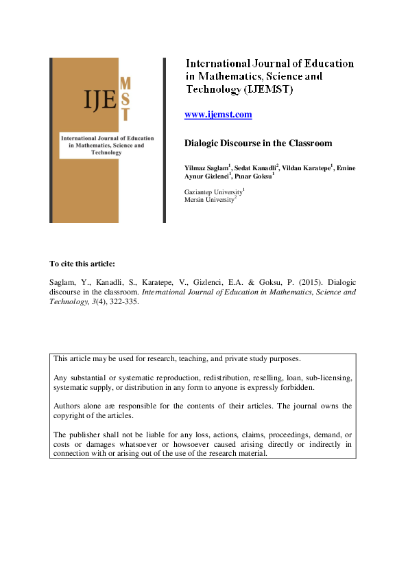 Pdf Dialogic Discourse In The Classroom