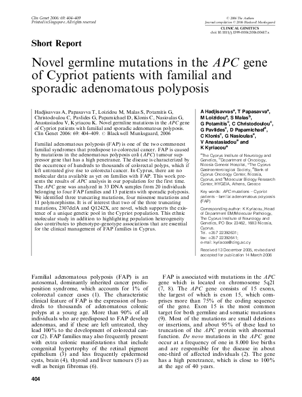 (PDF) Familial Adenomatous Polyposis with Atypical Clinical Morphology ...