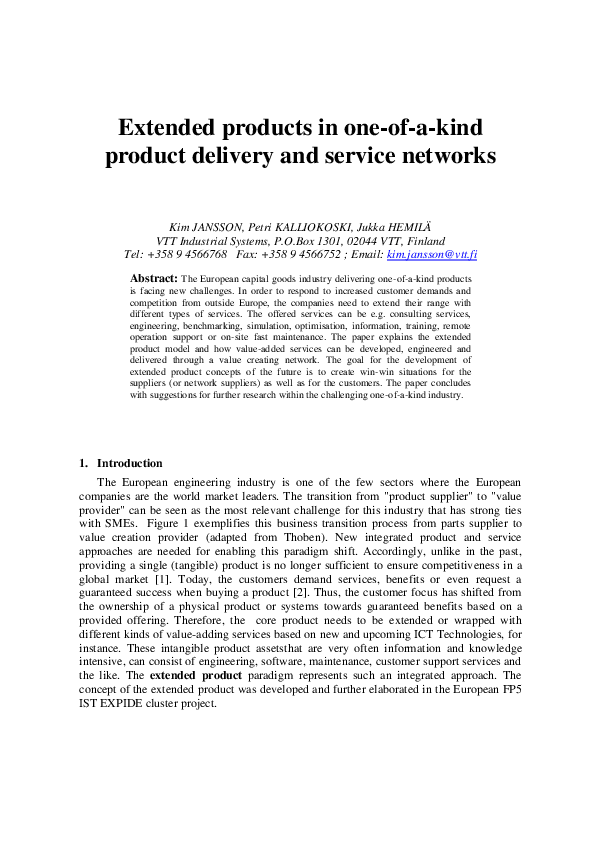 (PDF) Extended products in one-of-a-kind product delivery and service ...