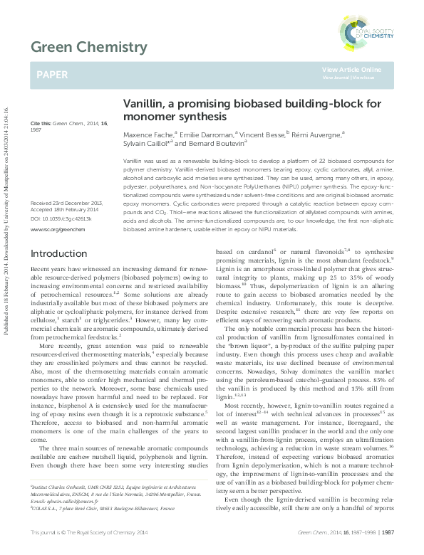 (PDF) Vanillin, a promising biobased building-block for monomer synthesis