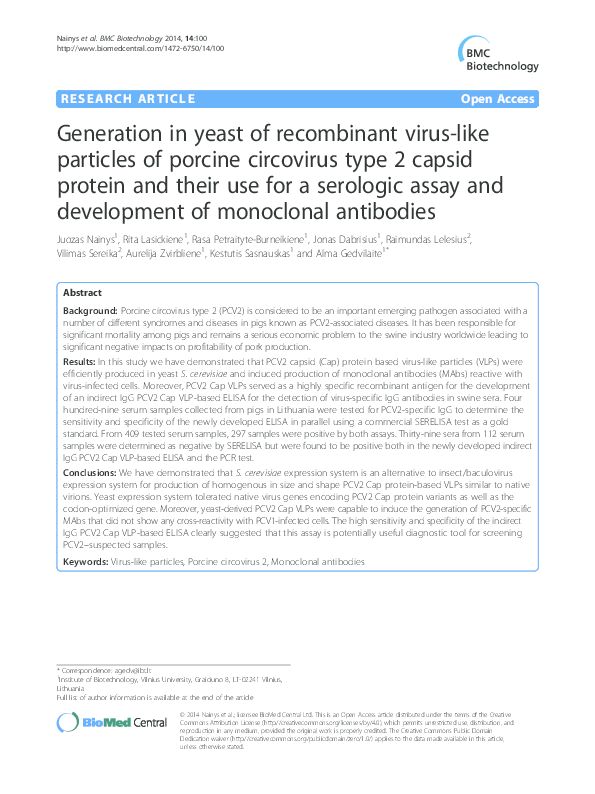 (PDF) Generation in yeast of recombinant virus-like particles of ...