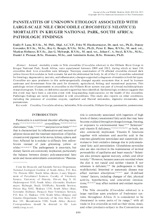 (PDF) PANSTEATITIS OF UNKNOWN ETIOLOGY ASSOCIATED WITH LARGE-SCALE NILE ...