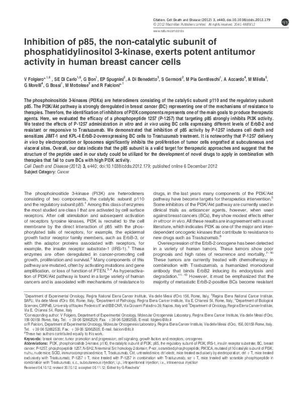 Pdf Inhibition Of P85 The Non Catalytic Subunit Of