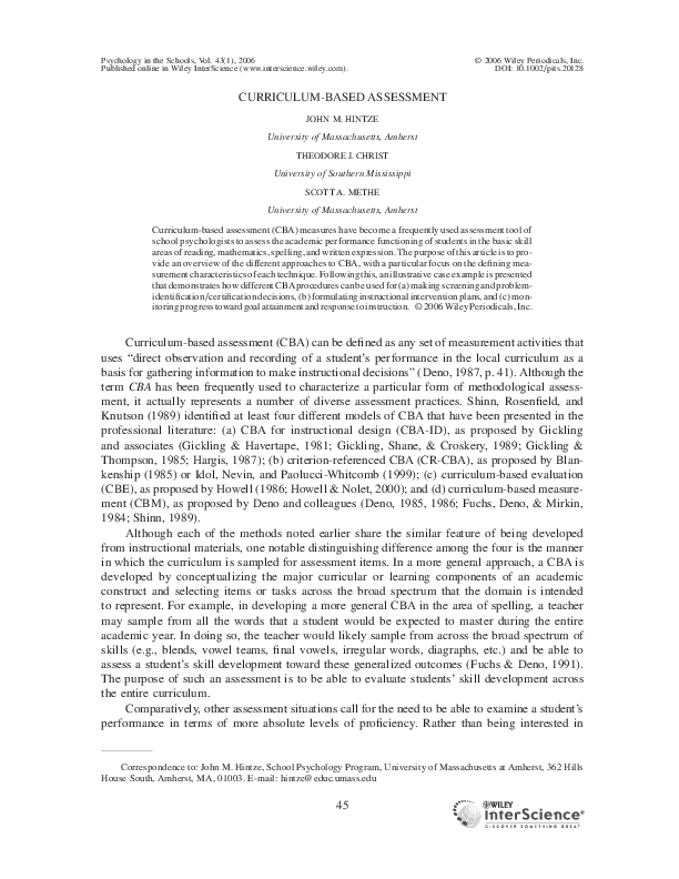 (PDF) Curriculum-Based Assessment