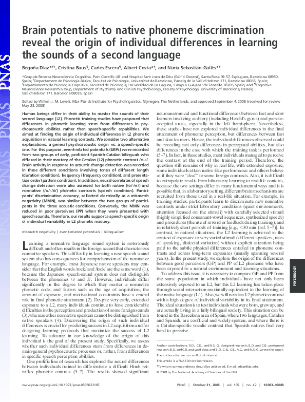 (PDF) Brain potentials to native phoneme discrimination reveal the ...