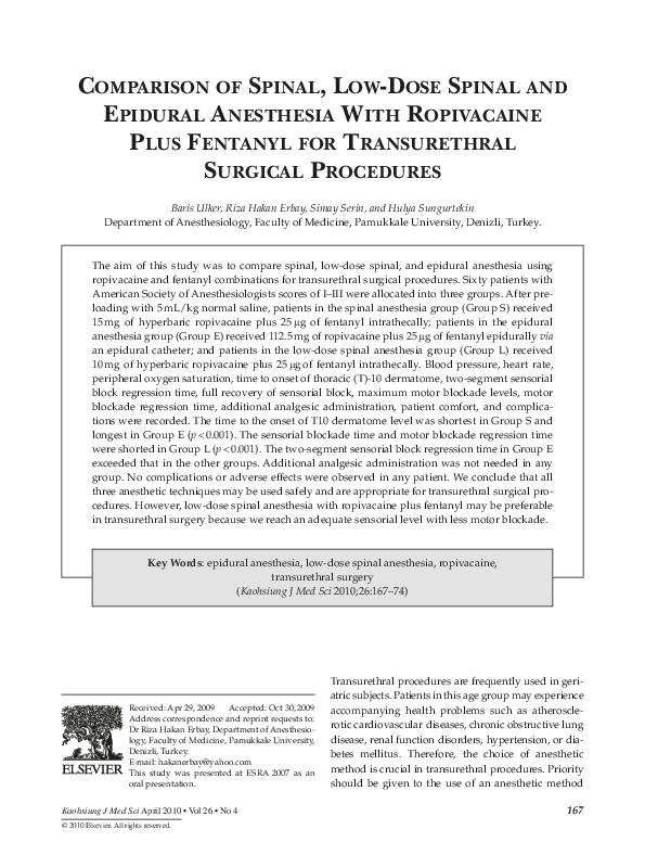 (PDF) Comparison of Spinal, Low-Dose Spinal and Epidural Anesthesia ...