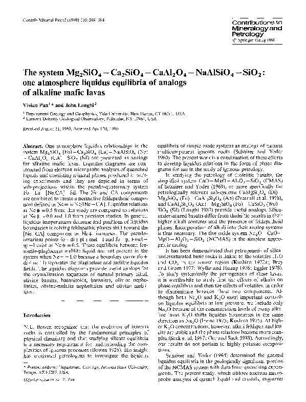(PDF) The system Mg2SiO4-Ca2SiO4-CaAl2O4-NaAlSiO4-SiO2: one atmosphere ...