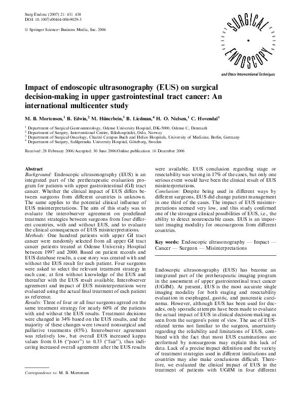 (PDF) Impact of endoscopic ultrasonography (EUS) on surgical decision ...