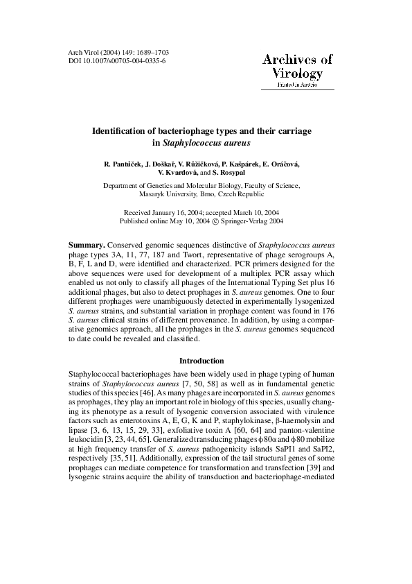 (PDF) Identification of bacteriophage types and their carriage in ...