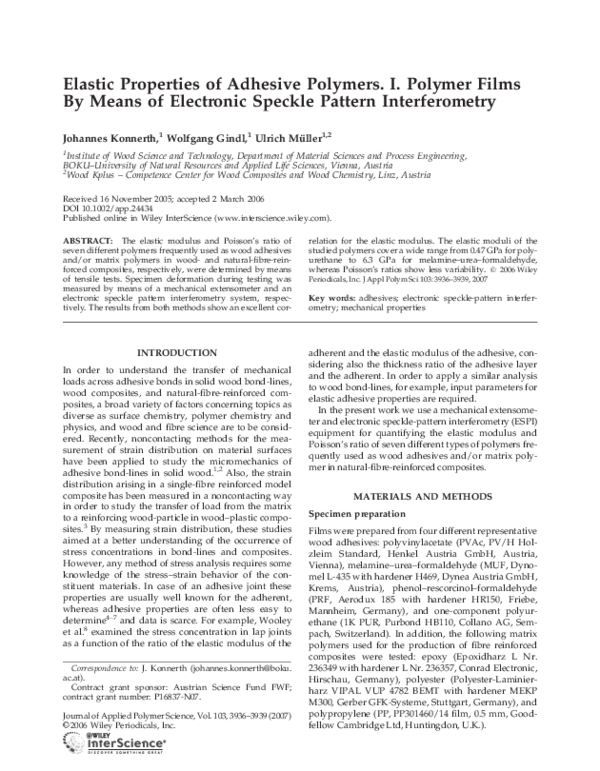 (PDF) Elastic properties of adhesive polymers. I. Polymer films by ...