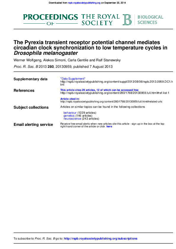(PDF) The Pyrexia transient receptor potential channel mediates ...