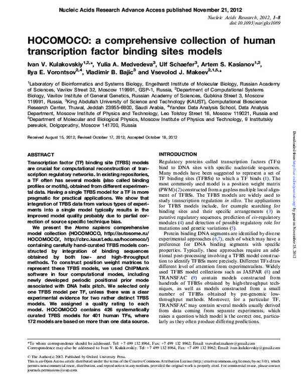 (PDF) HOCOMOCO: a comprehensive collection of human transcription ...