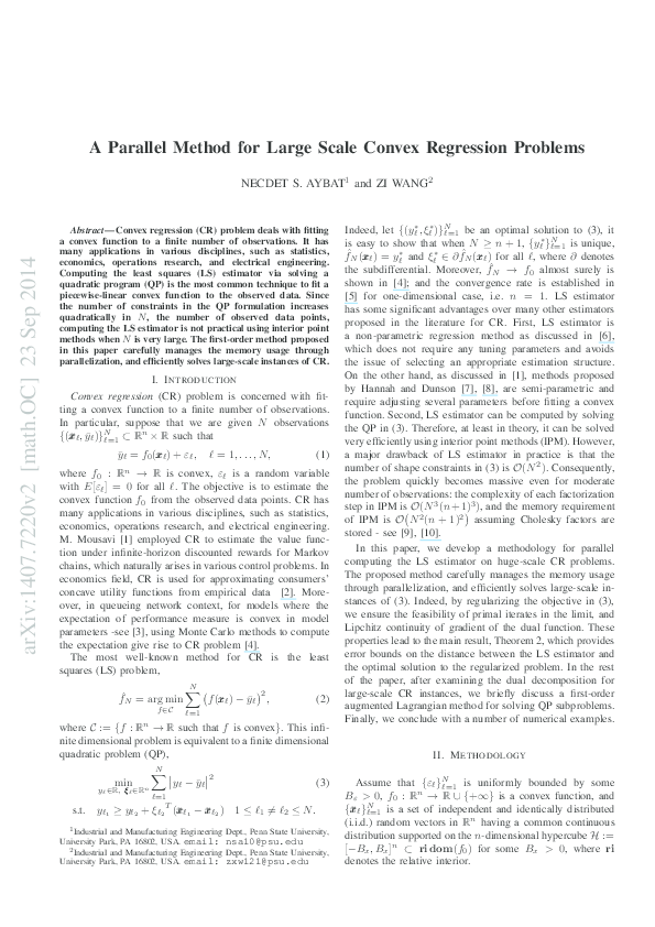 (PDF) A parallel method for large scale convex regression problems