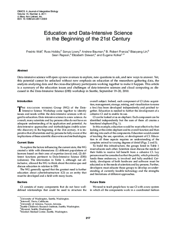 (PDF) Education and data-intensive science in the beginning of the 21st century