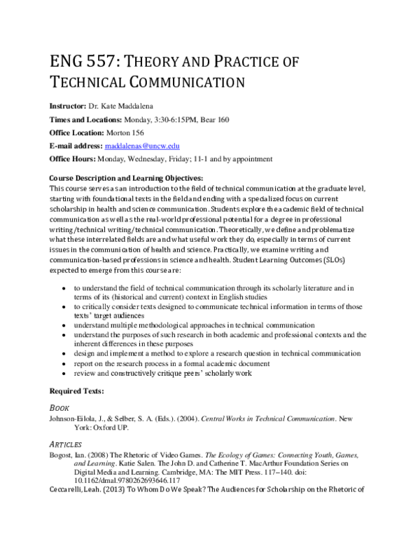 (PDF) Syllabus: Theory and Practice of Technical Communication (ENG 557 ...