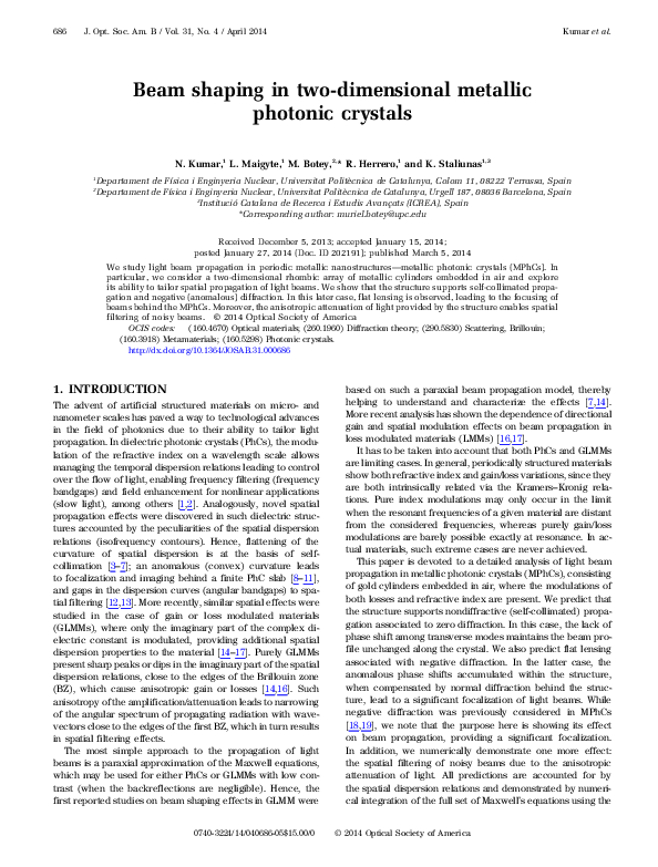 (PDF) Beam shaping in two-dimensional metallic photonic crystals | Muriel Botey - Academia.edu