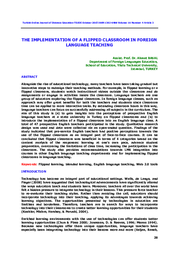Pdf The Implementation Of Flipped Classroom In Foreign Language Teaching