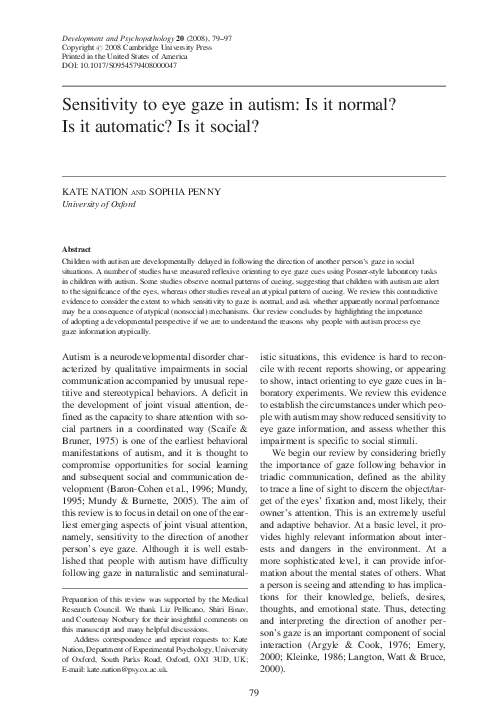 (PDF) Sensitivity to eye gaze in autism: Is it normal? Is it automatic ...