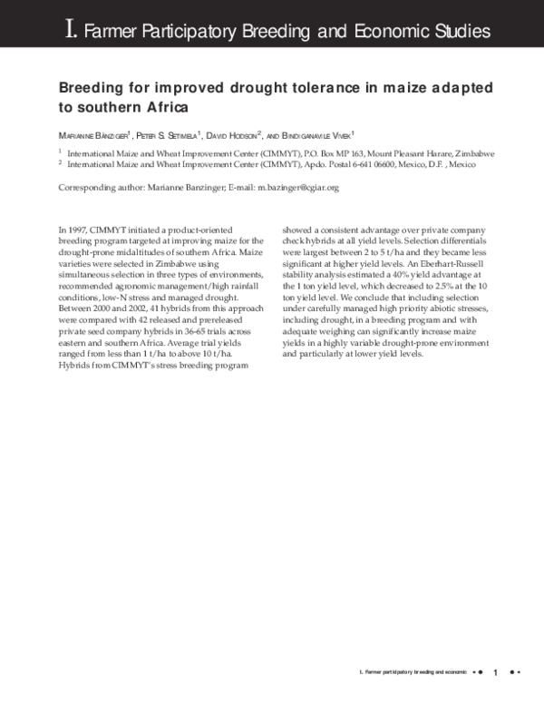 (PDF) Breeding for improved drought tolerance in maize adapted to ...