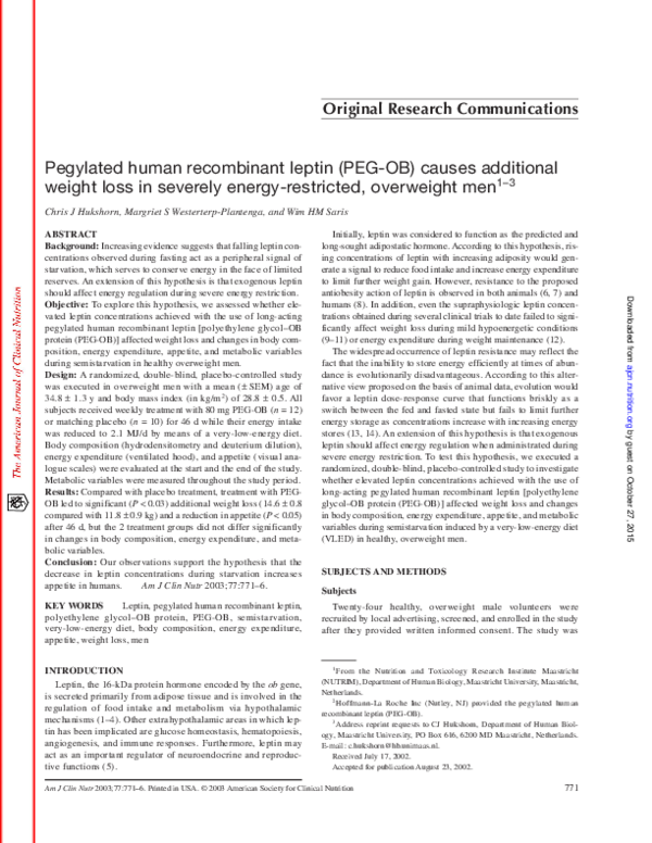 (PDF) Pegylated human recombinant leptin (PEG-OB) causes additional ...