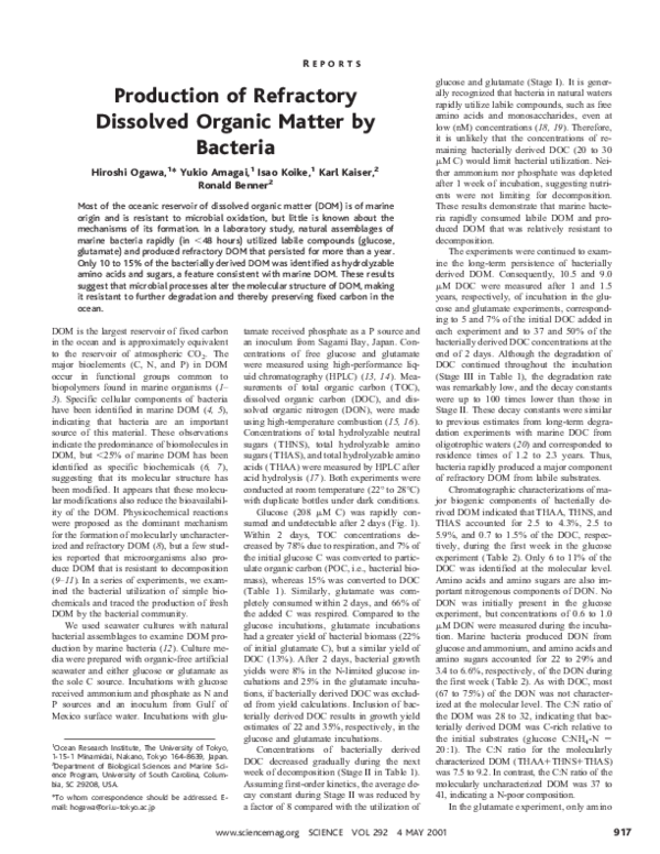 (PDF) Production of Refractory Dissolved Organic Matter by Bacteria