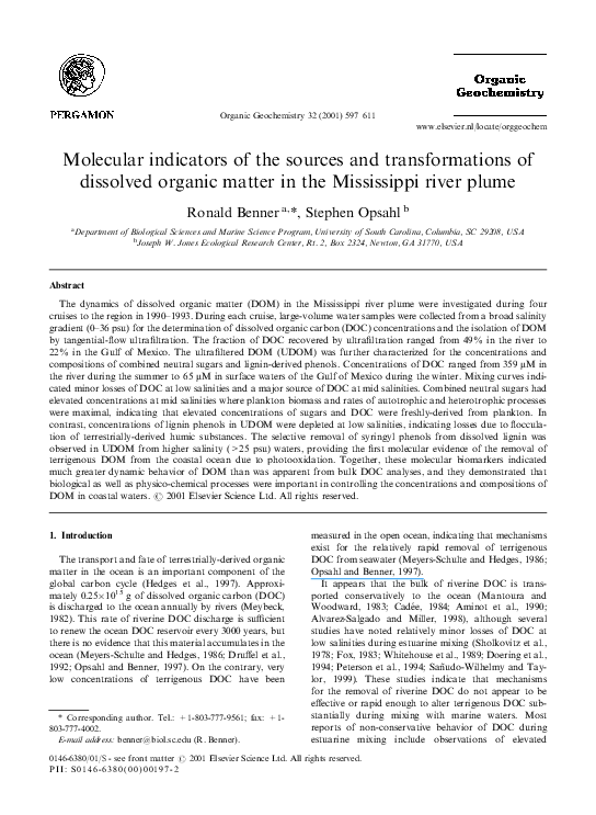 (PDF) Molecular indicators of the sources and transformations of dissolved organic matter in the ...