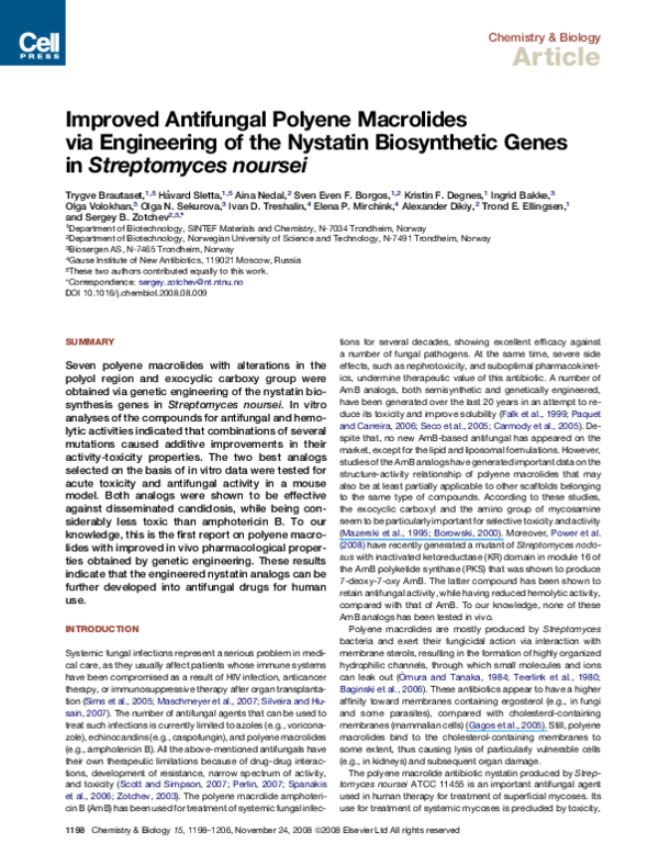 (PDF) Improved Antifungal Polyene Macrolides via Engineering of the ...