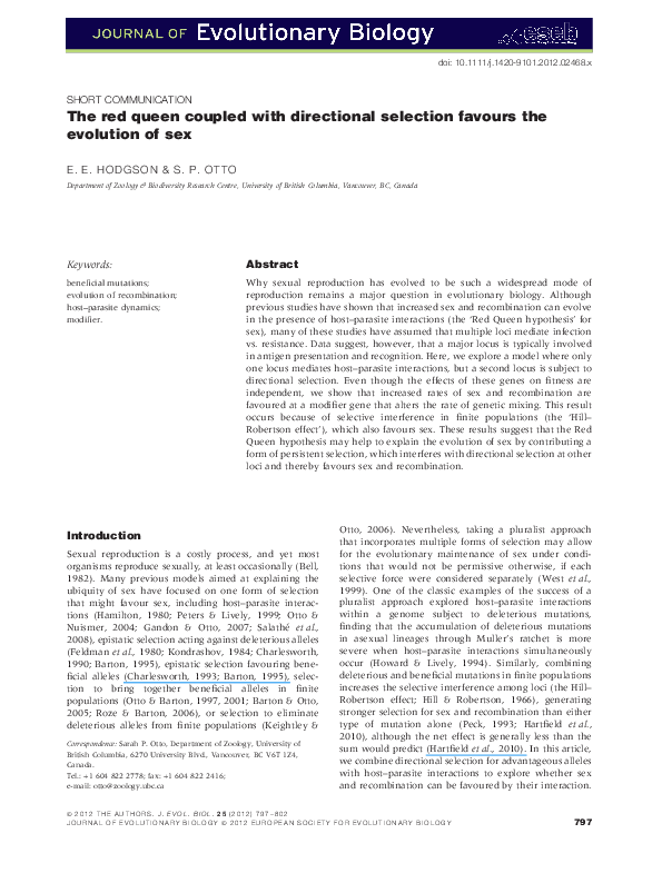 (PDF) The red queen coupled with directional selection favours the ...