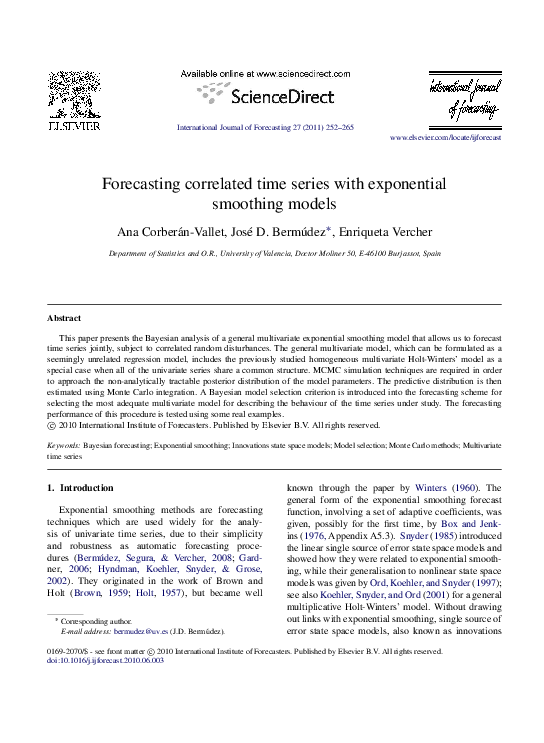 Pdf Forecasting Correlated Time Series With Exponential Smoothing Models