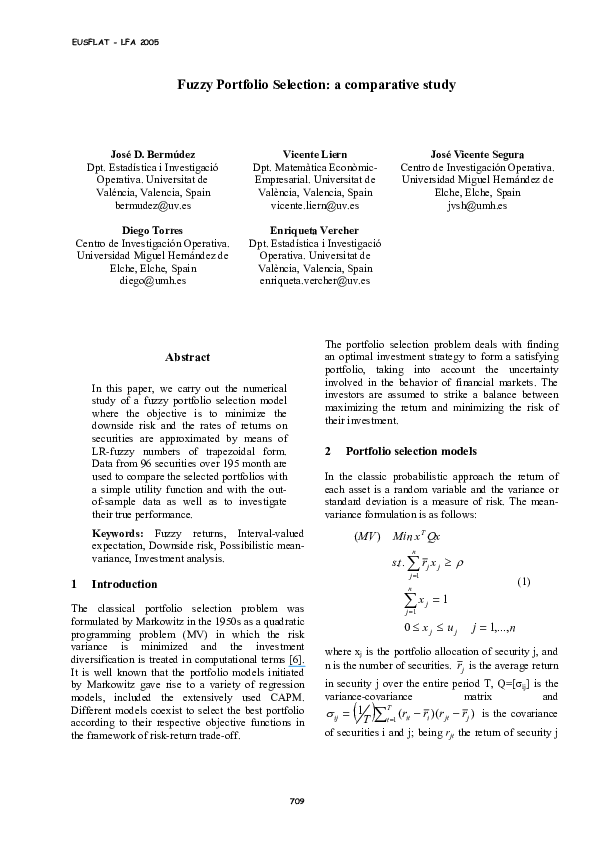 (PDF) Fuzzy Portfolio Selection: a comparative study