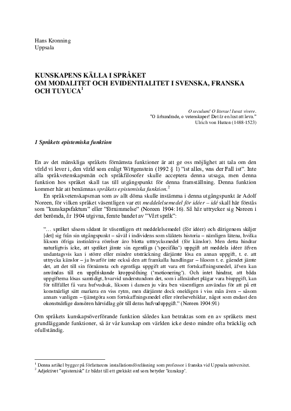 (PDF) Kunskapens källa i språket. Om modalitet och evidentialitet i ...