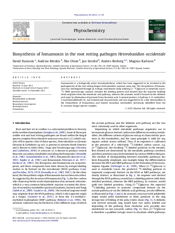 (PDF) Biosynthesis of fomannoxin in the root rotting pathogen ...