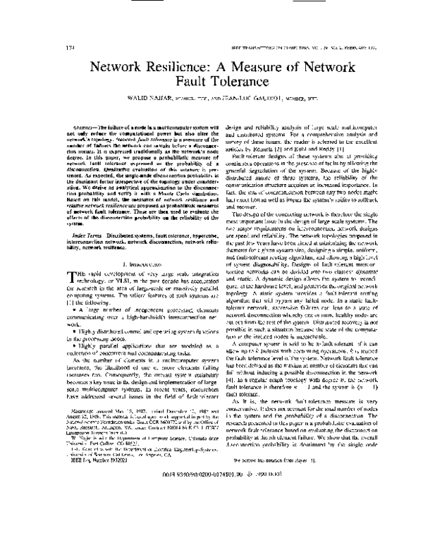 Pdf Network Resilience A Measure Of Network Fault Tolerance 4363