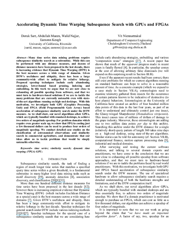 Pdf Accelerating Dynamic Time Warping Subsequence Search With Gpus And Fpgas Walid Najjar