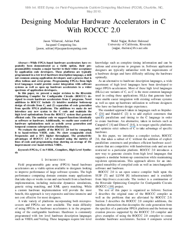 (PDF) Designing Modular Hardware Accelerators in C with ROCCC 2.0