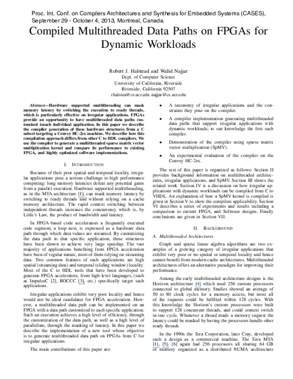 (PDF) Compiled multithreaded data paths on FPGAs for dynamic workloads
